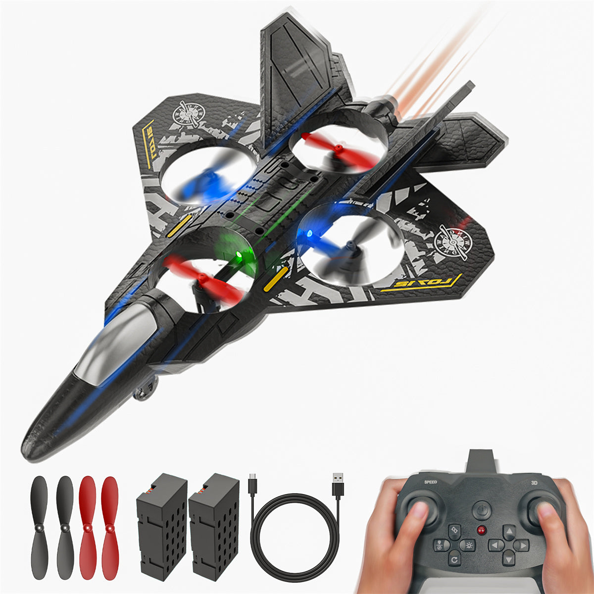 Bezgar L0712 Remote Control Fighter Toy with 360° Flip, LED Lights — BEZGAR